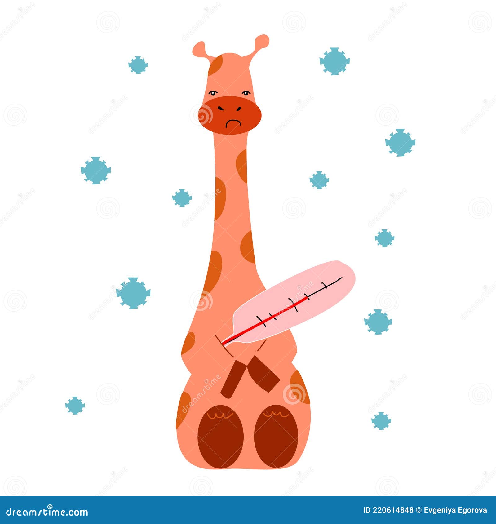 The Giraffe is Sick and Measures the Temperature with a Thermometer ...