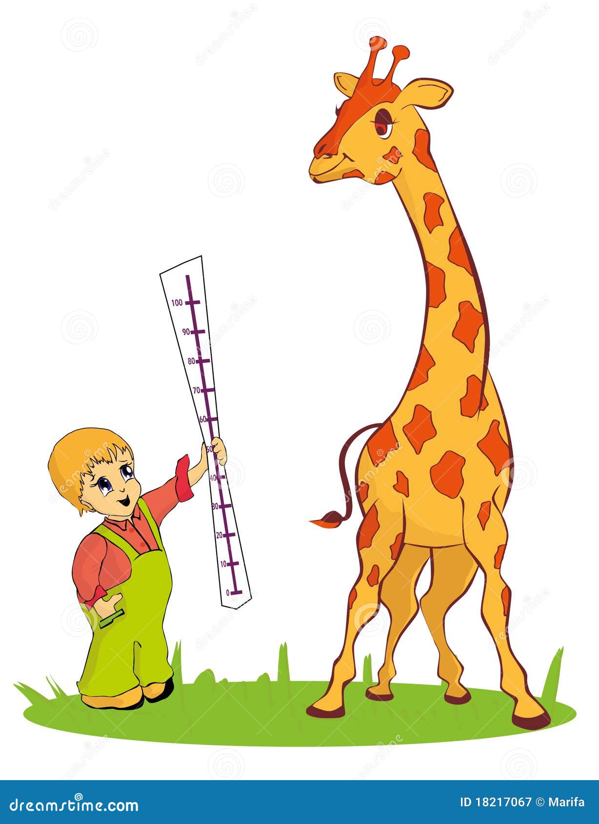 Giraffe with small boy stock vector. Illustration of grass - 18217067