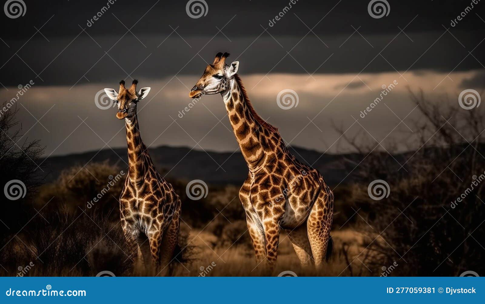Giraffe Standing in Savannah, Looking at Camera Generated by AI Stock ...