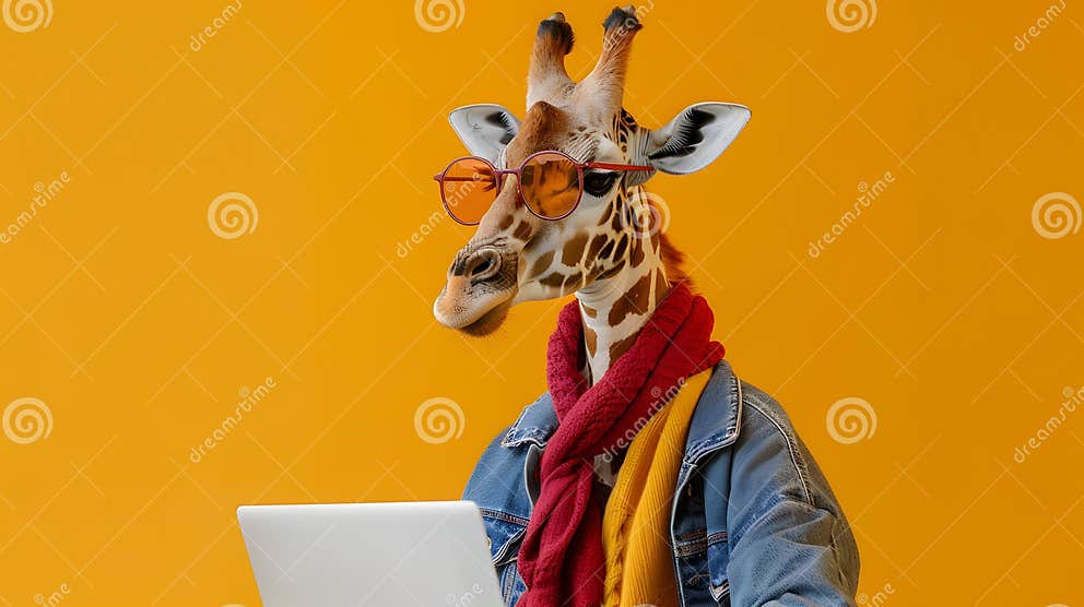 Giraffe in Suit and Glasses at the Computer Stock Image - Image of boss ...