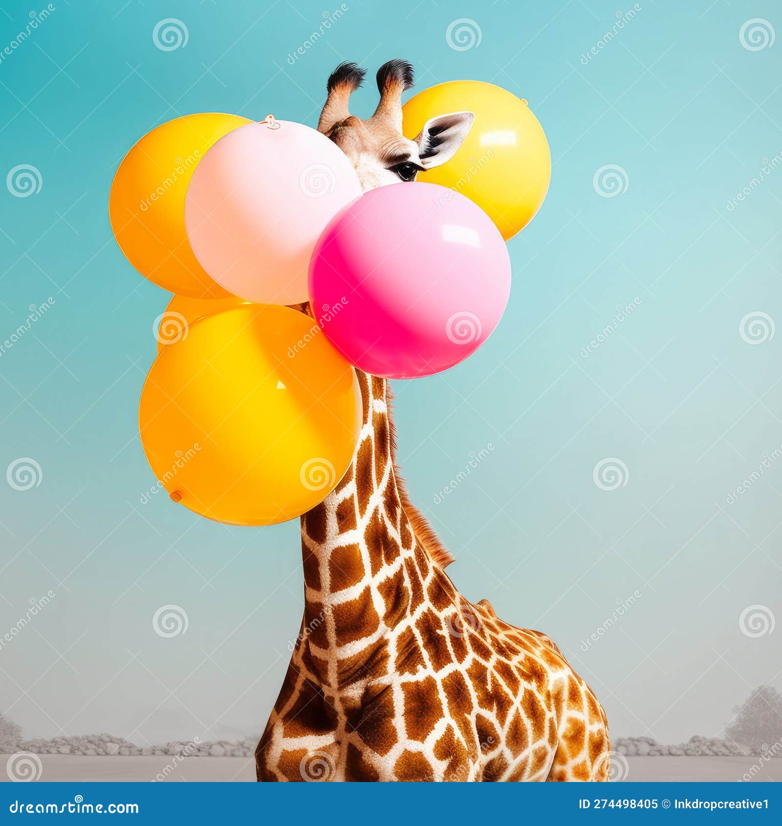 A Giraffe Surrounded by Bright Colourful Party Balloons. Generative Ai ...