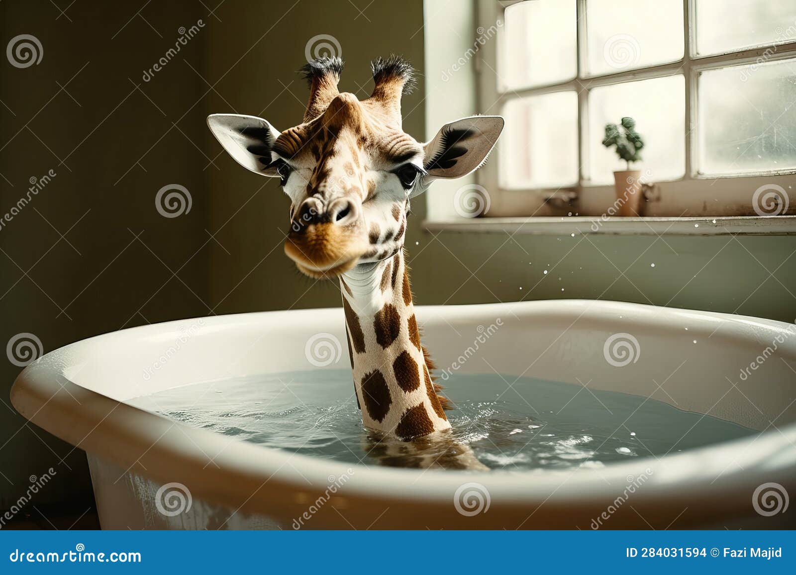 Giraffe Taking a Bath in a Bathtub Generative AI. Stock Illustration ...