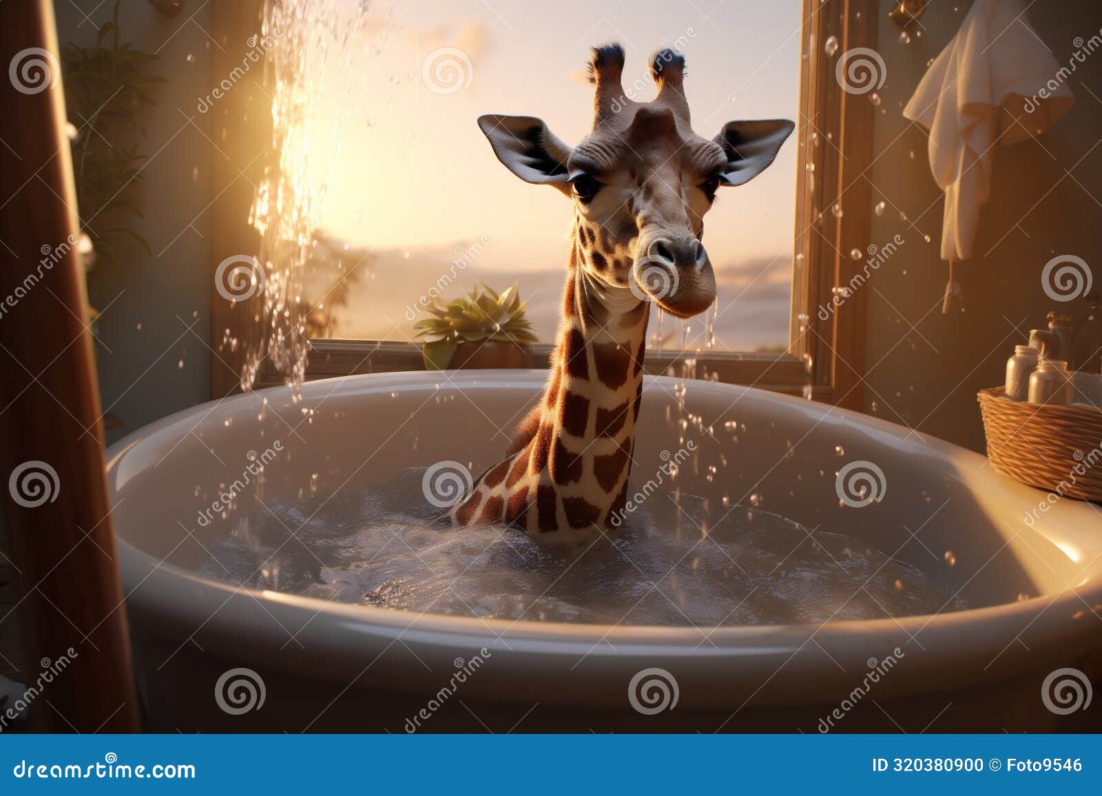 Giraffe Taking a Bath in a Bathtub with a Retro Style. Generative AI ...