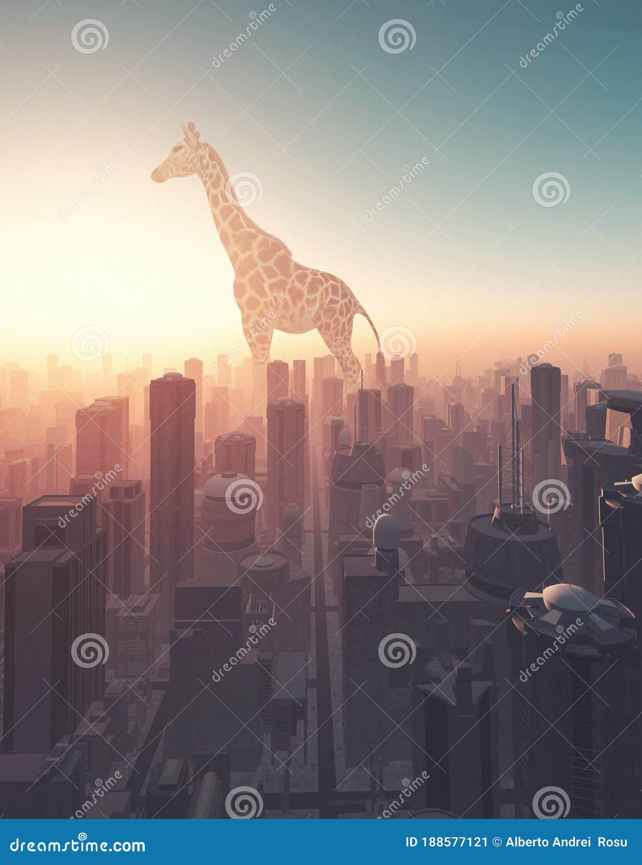 Giraffe in town stock illustration. Illustration of modern - 188577121