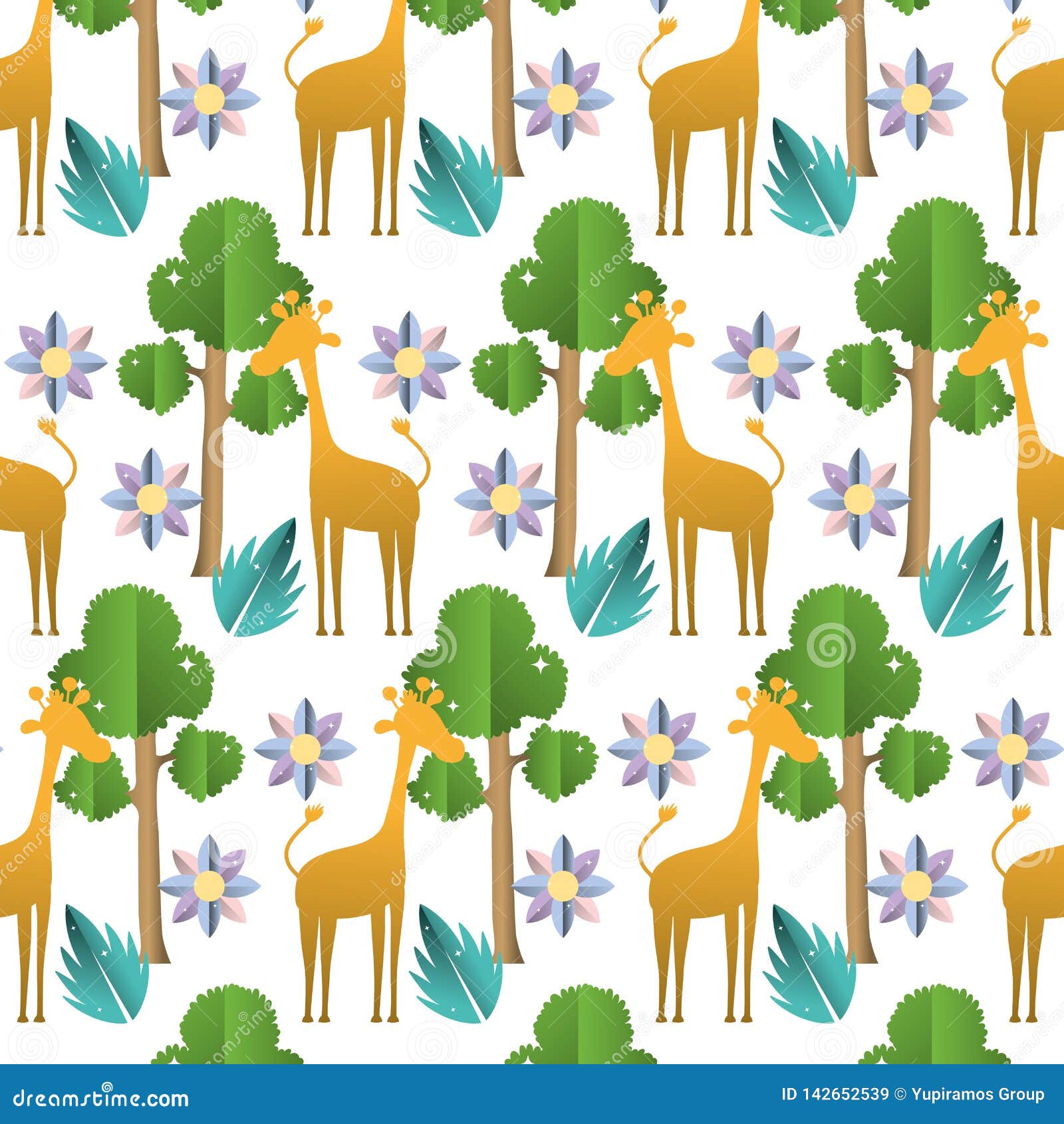 Giraffe with Tree Leaves and Flower Background Stock Vector ...