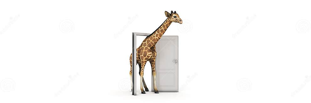 Giraffe Walks through the Open Door. 3d Rendering Stock Illustration ...