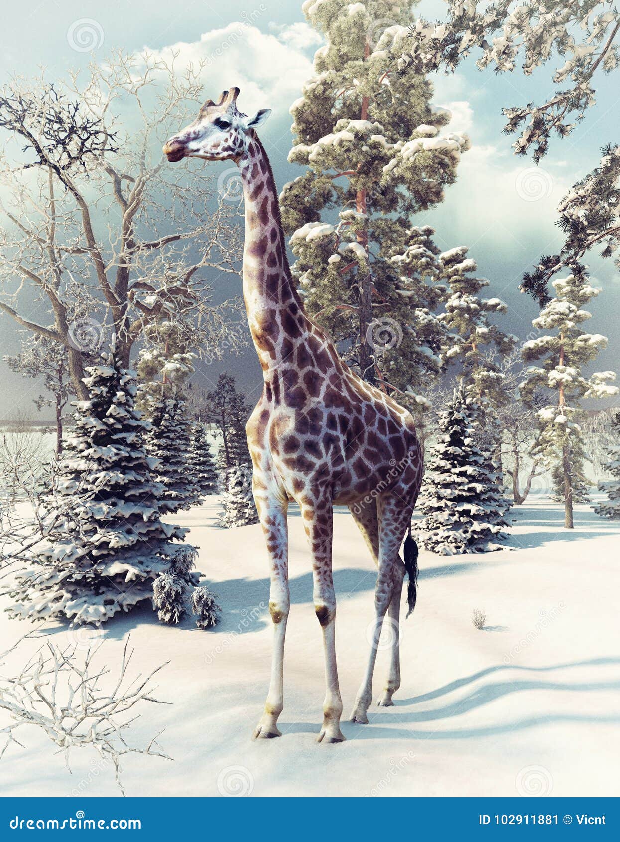 Giraffe in the Winter Forest Stock Illustration - Illustration of ...