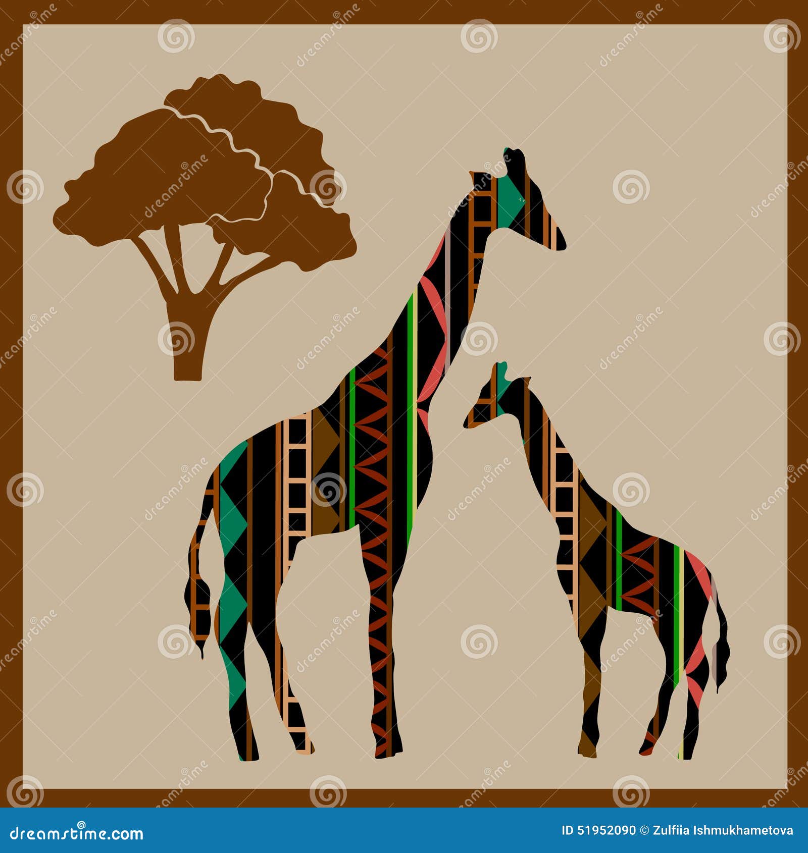 Giraffes in the African Ethnic Pattern Stock Vector - Illustration of ...
