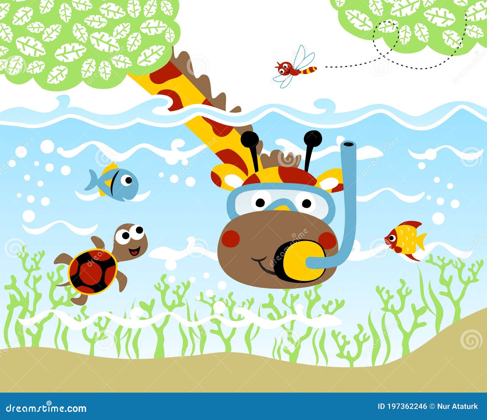 Giraffes Diving Time, Vector Cartoon Illustration | CartoonDealer.com ...