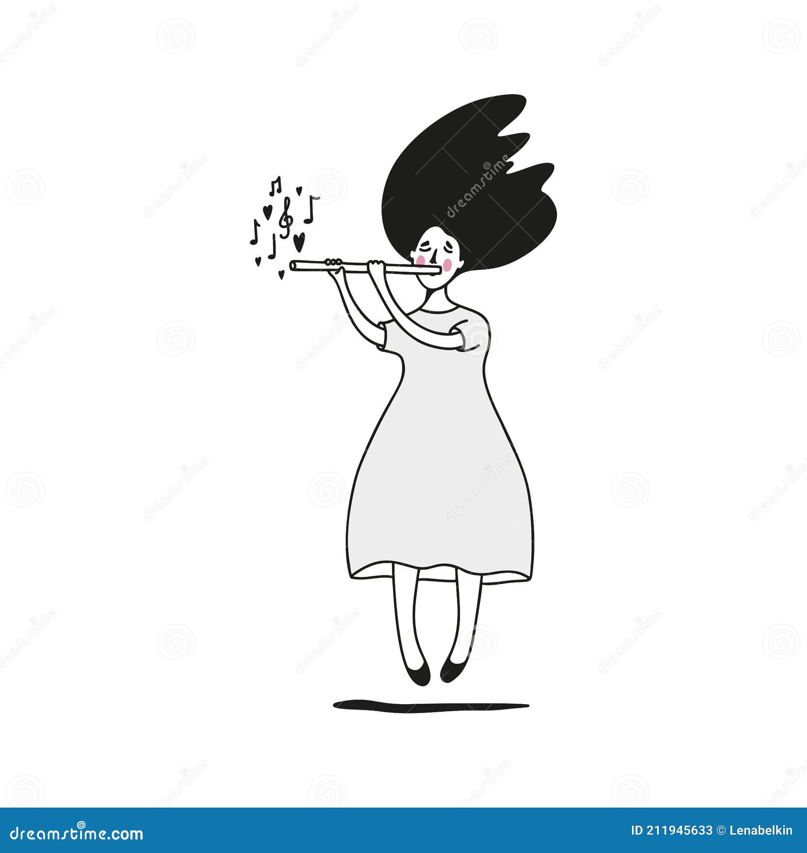 Vector Illustration with a Girl Playing the Pipe Stock Vector ...