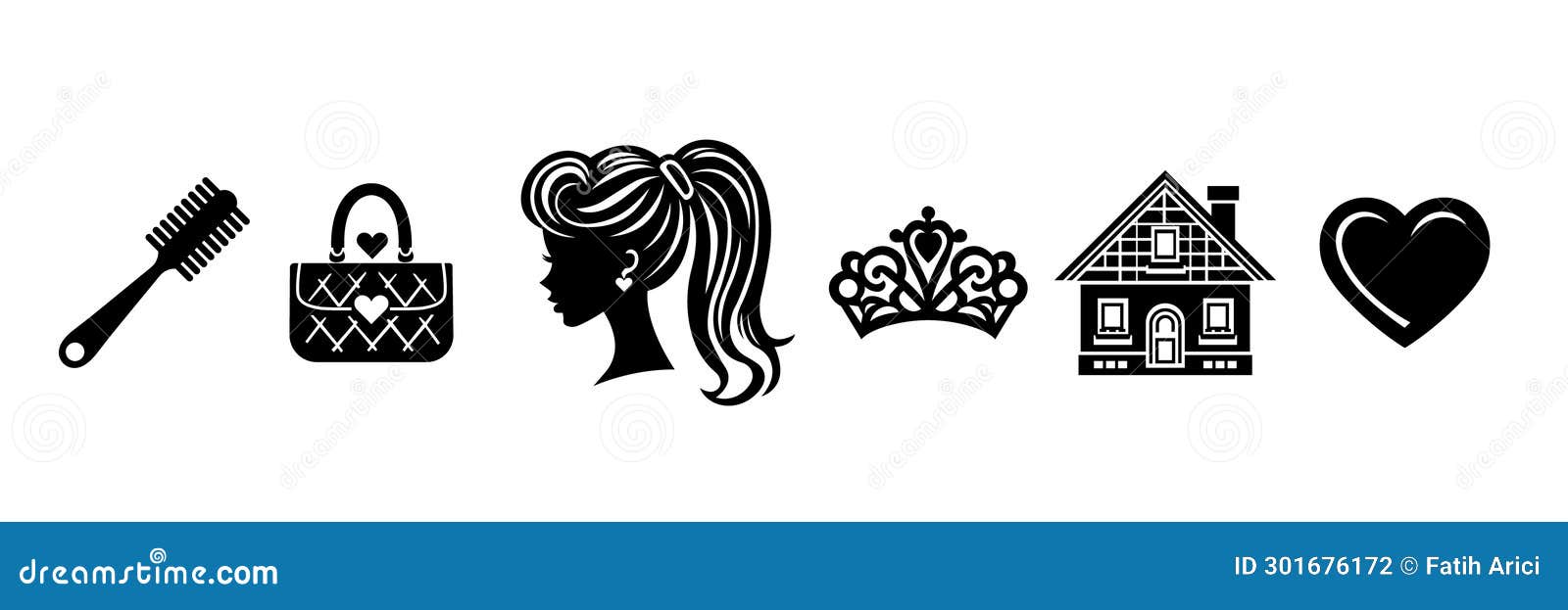 Girl and Accessories Icon Set. Vector Illustration Stock Vector ...