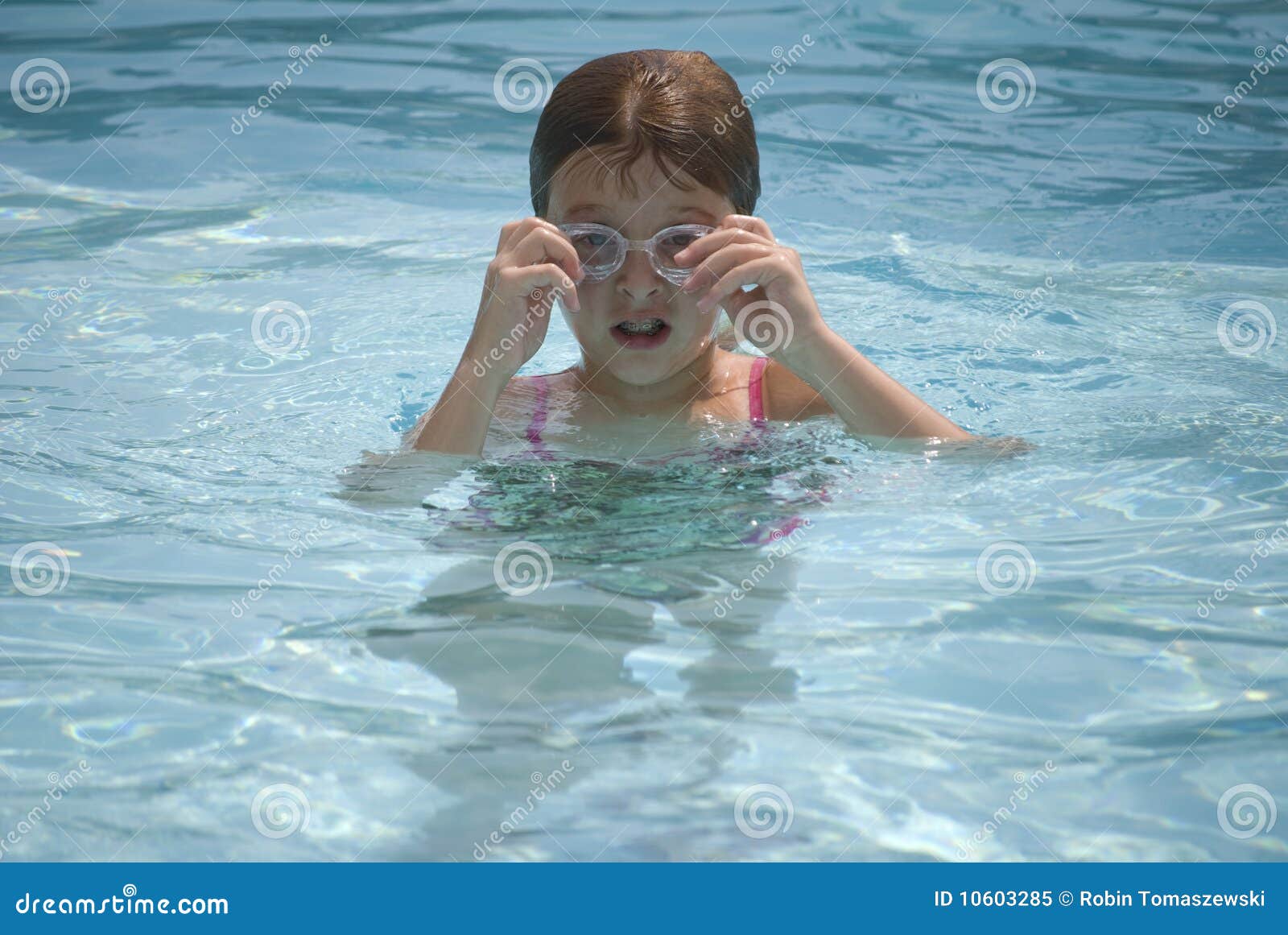 Girl Adjusting Goggle in Pool Stock Image - Image of swimming, playful ...