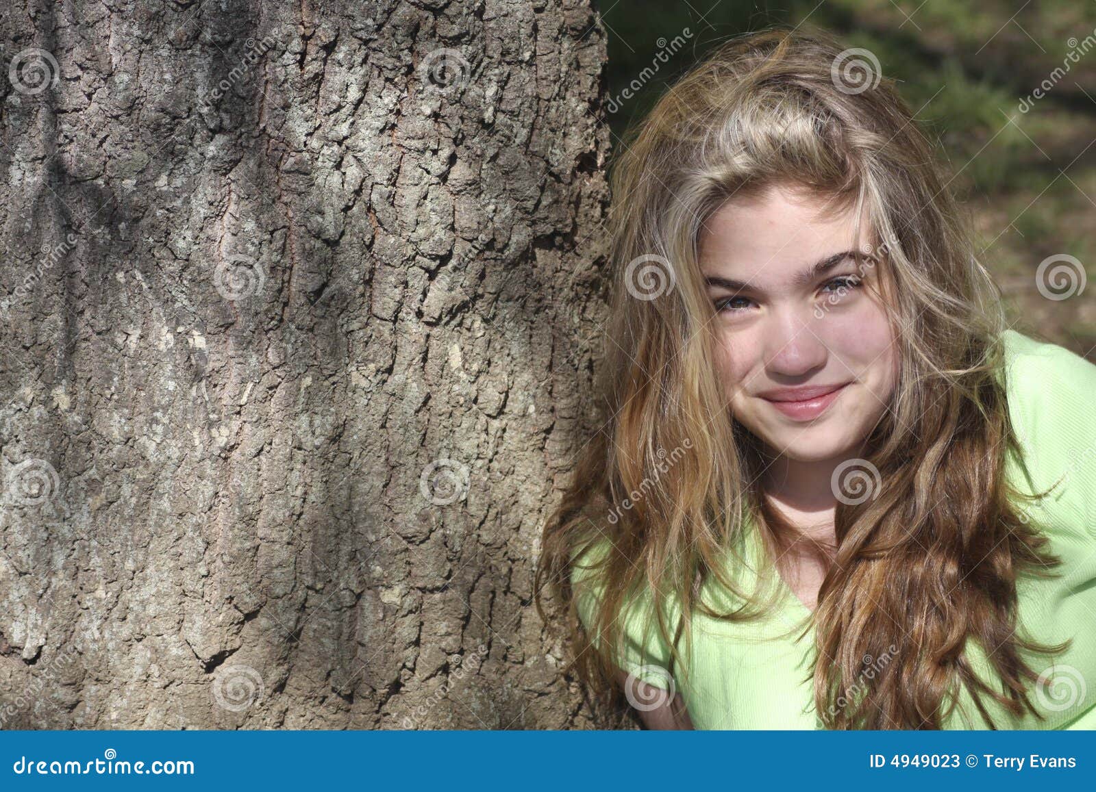 Girl Against Tree stock image. Image of beautiful, park - 4949023
