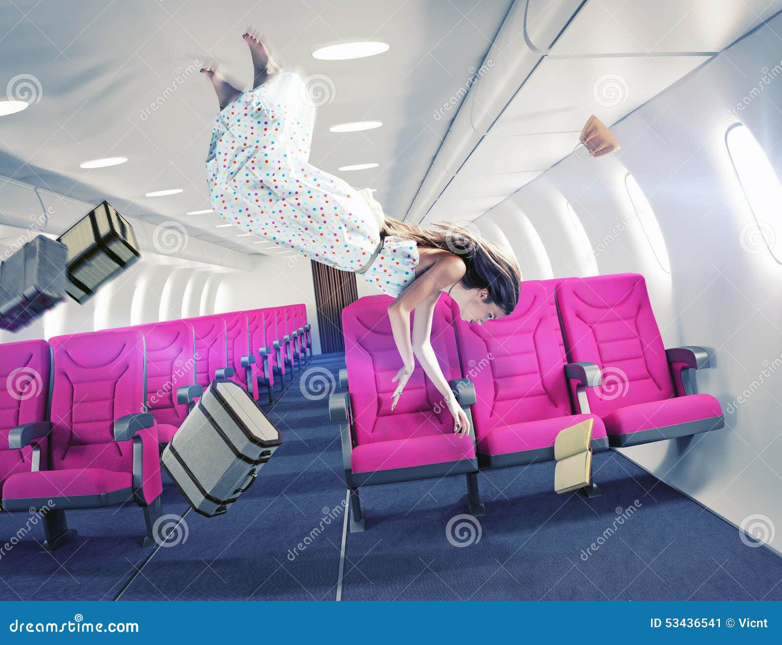 The girl in an airplane stock image. Image of female - 53436541