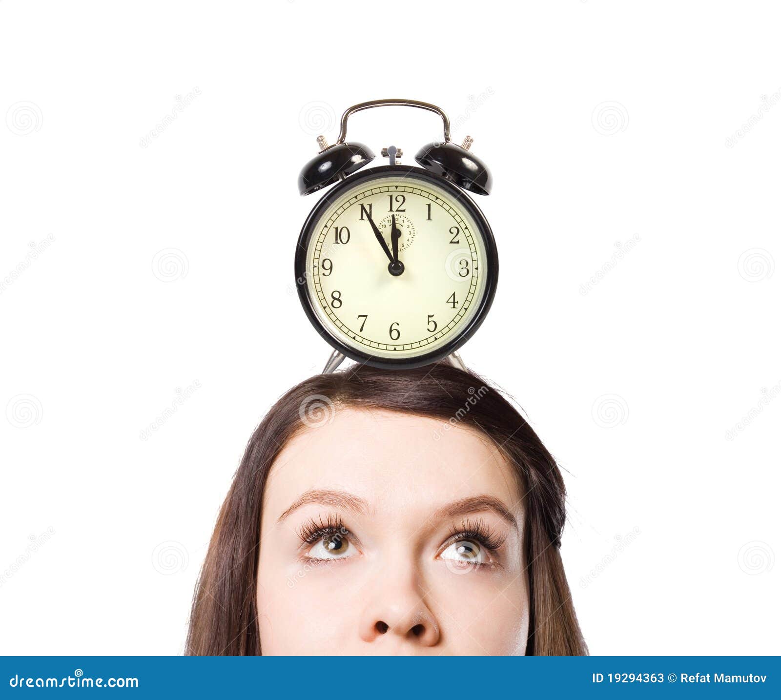 A girl and an alarm clock. stock image. Image of number - 19294363
