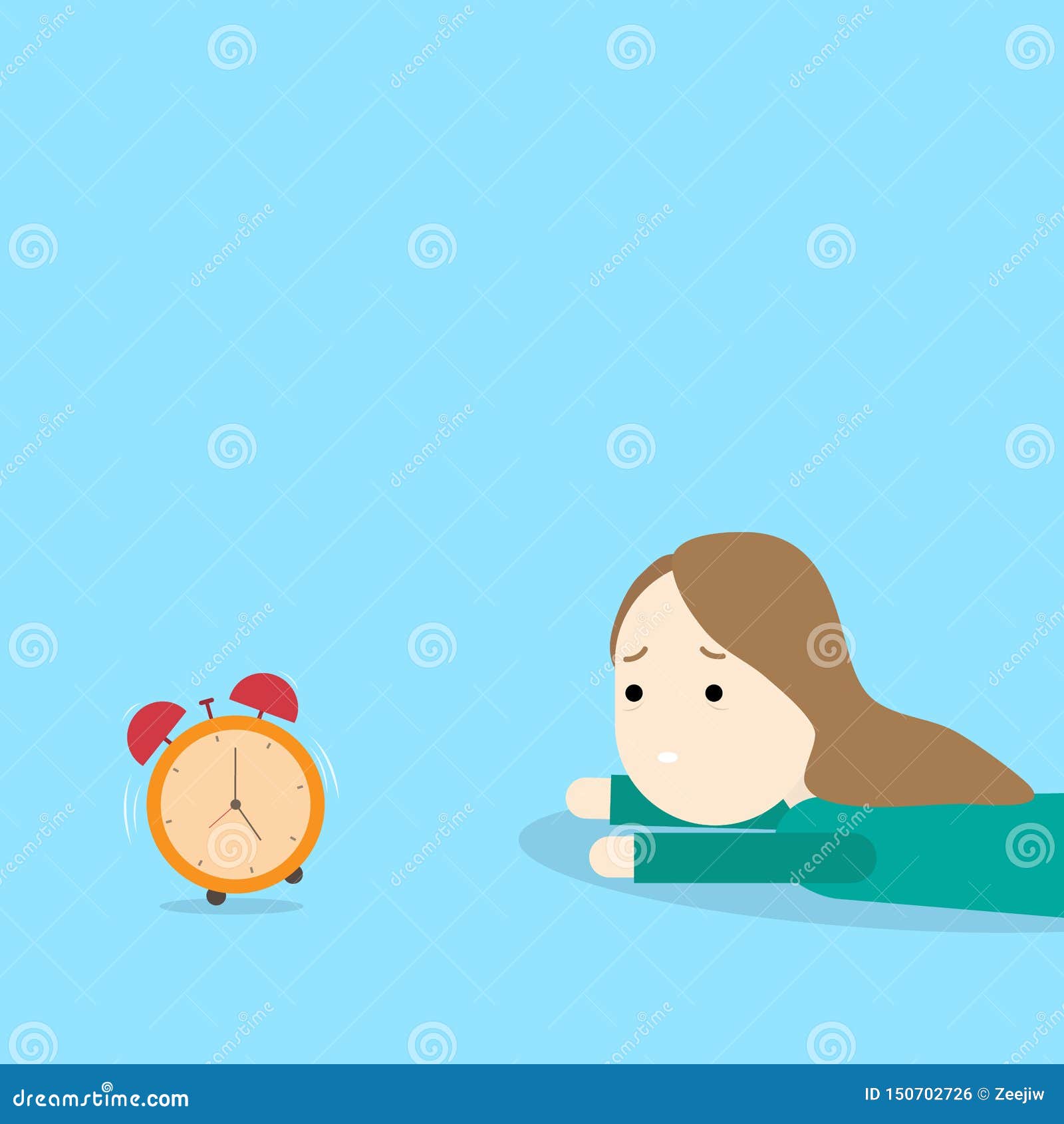 Wake Up Early Concept Happy Girl Get Out Of Bed In Morning Flat