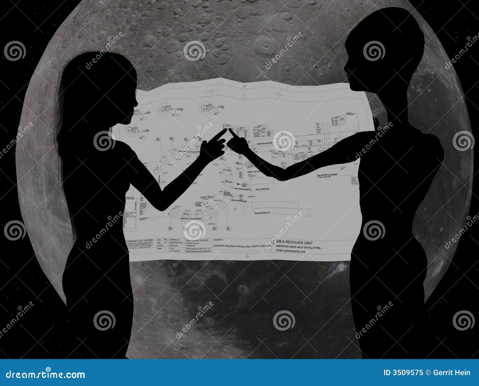 Girl and Alien Checking CAD Stock Illustration - Illustration of dark ...