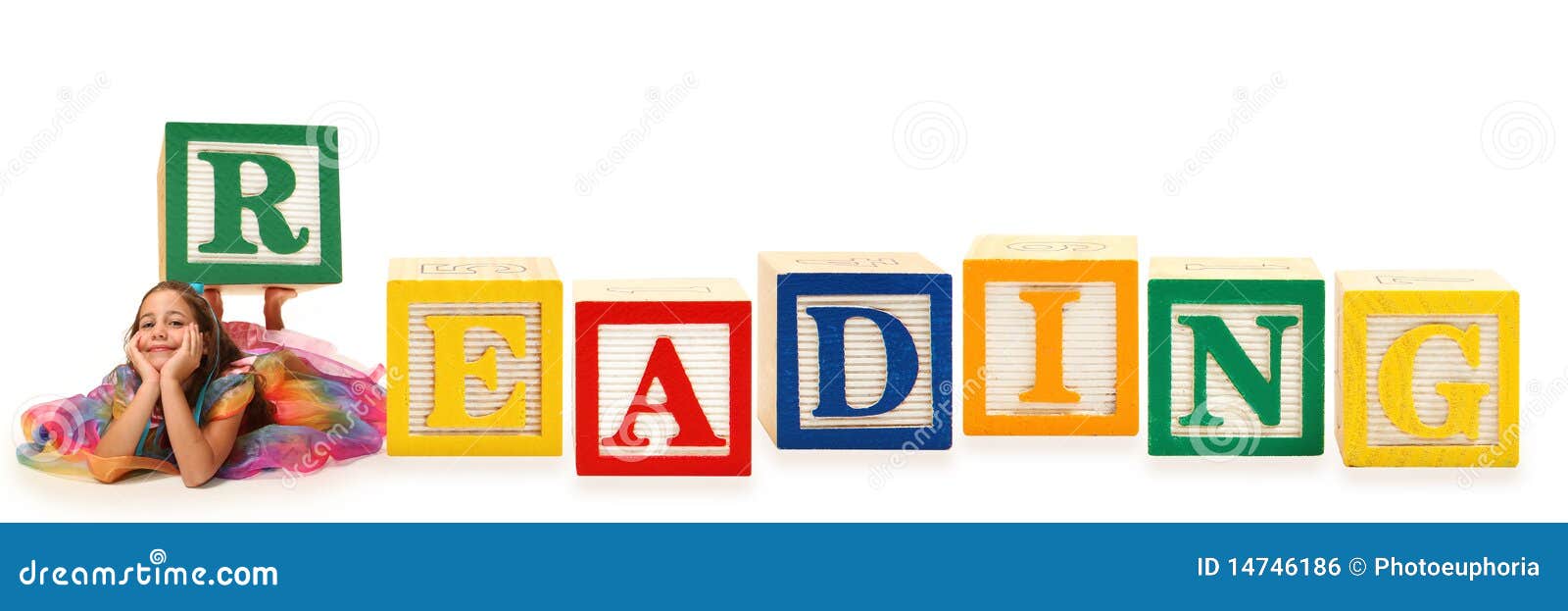 Girl with Alphabet Block Reading Stock Photo - Image of education ...