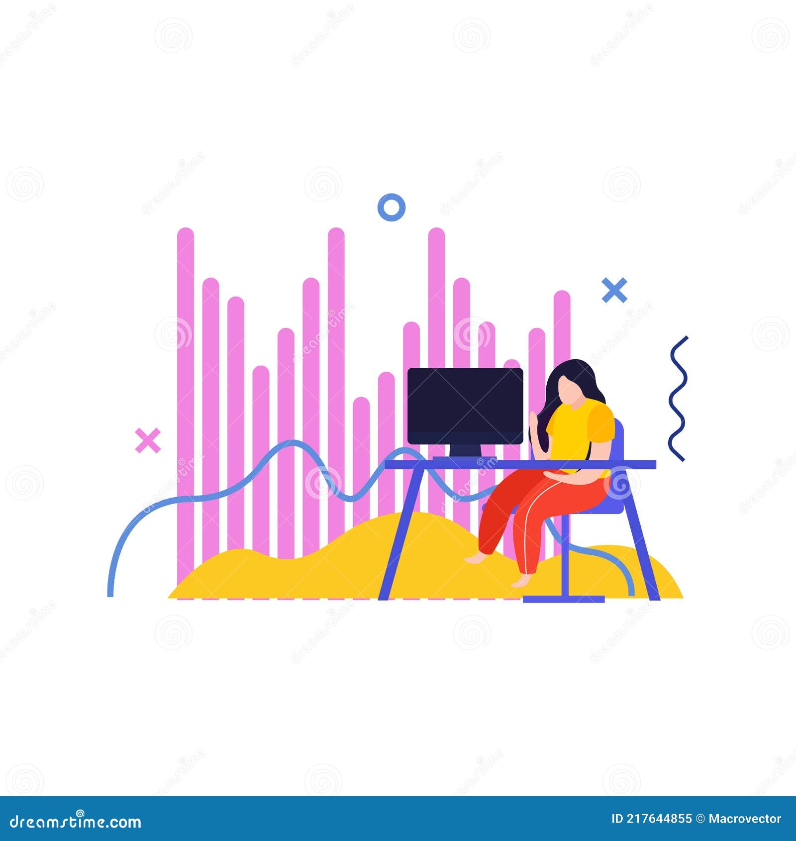 Girl Analysing Graphs Composition Stock Vector - Illustration of ...