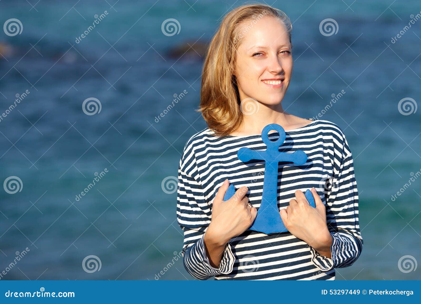 The girl with an anchor stock image. Image of relaxation - 53297449