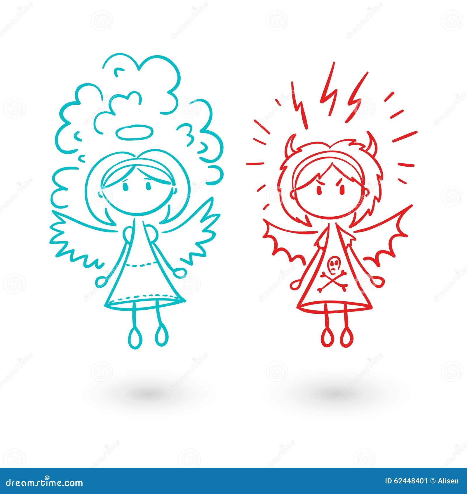 Girl Angel and Devil Vector Illustration Set Stock Vector ...
