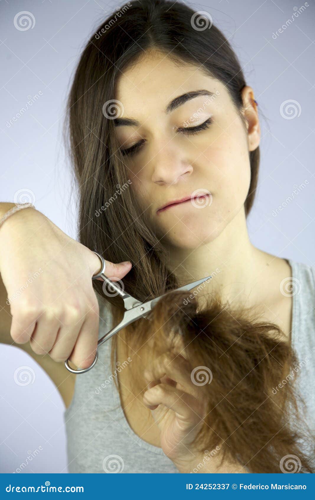 Girl Angry with Her Hair Cuts it All Off Stock Image - Image of human ...
