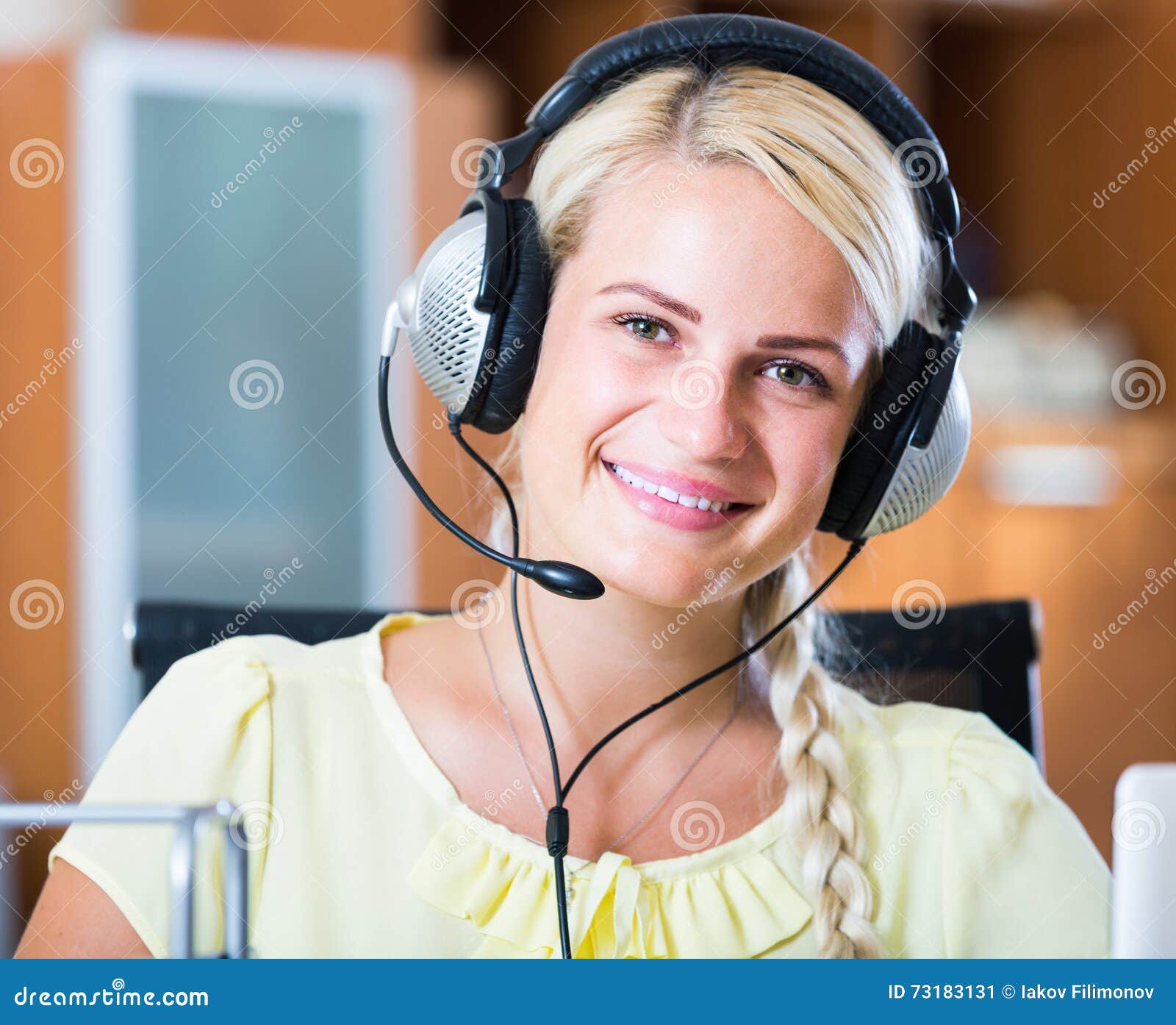Girl Answering the Call of Technical Support and Smiling Stock Image ...