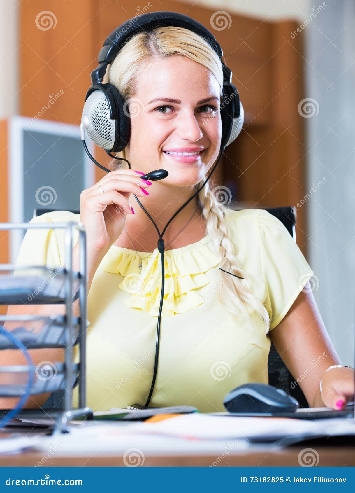 Girl Answering the Call of Technical Support and Smiling Stock Image ...