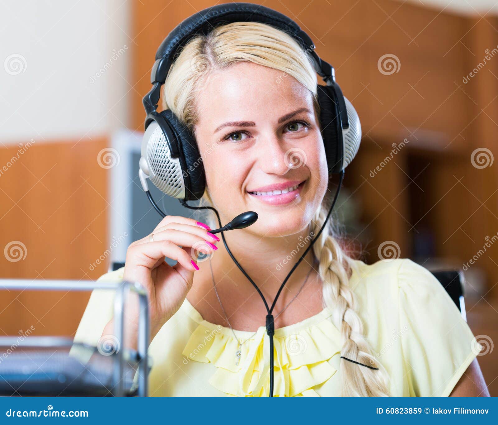 Girl Answering the Call of Technical Support and Smiling Stock Image ...