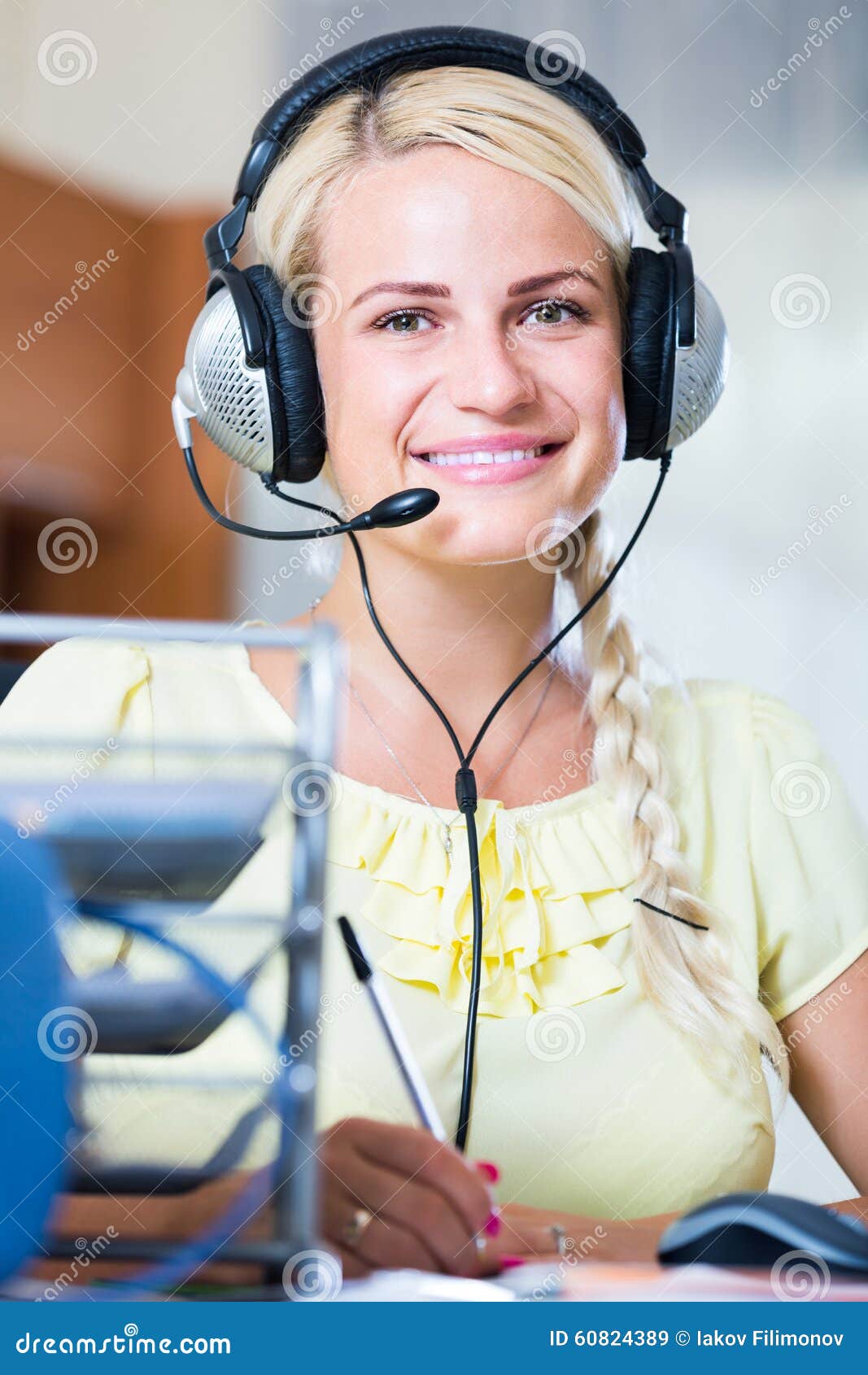 Girl Answering the Call of Technical Support and Smiling Stock Image ...