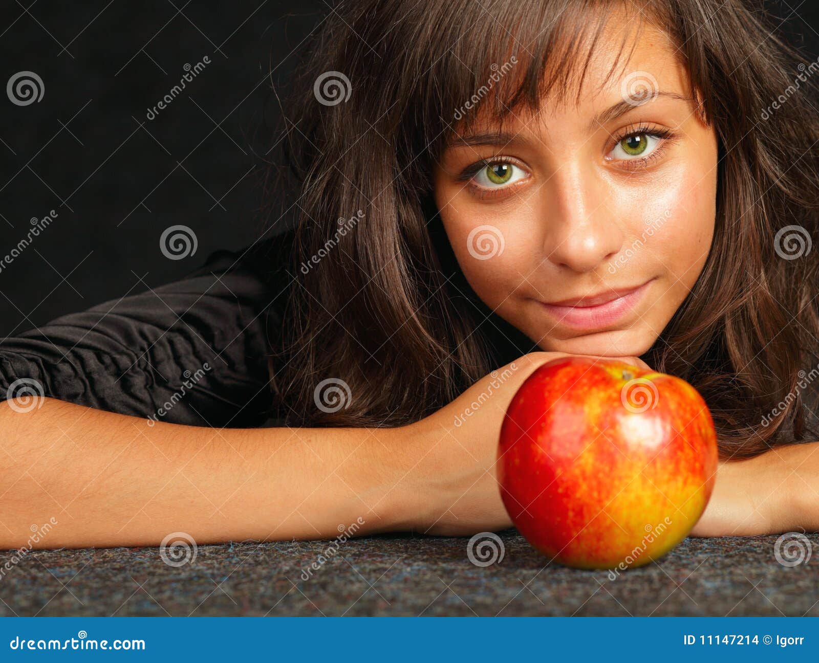 Girl with apple stock photo. Image of food, bright, model - 11147214