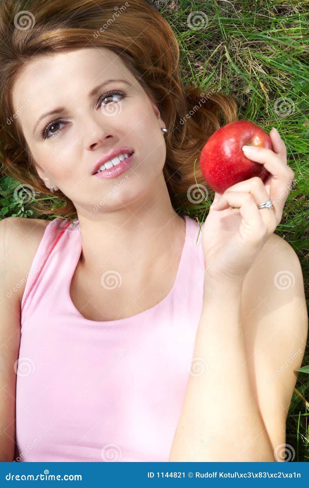 Girl and apple stock image. Image of grin, healthy, meal - 1144821