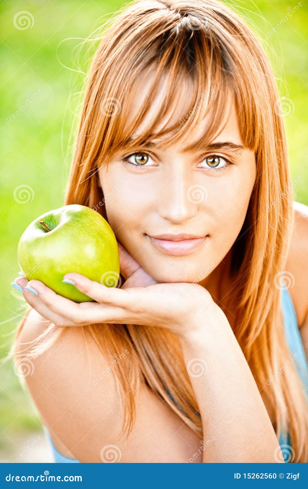Girl with apple stock photo. Image of beauty, head, face - 15262560