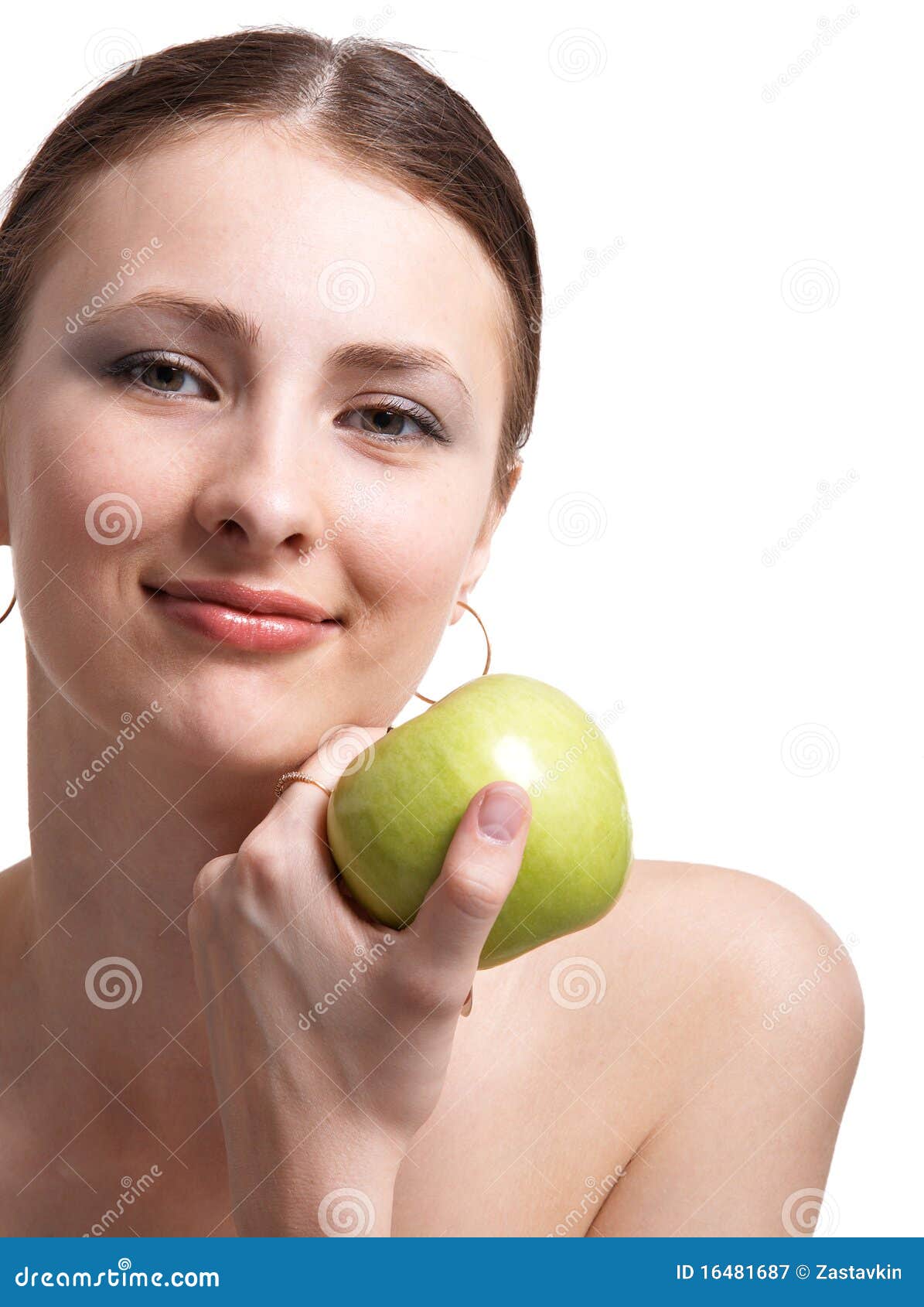 Girl with apple stock image. Image of hand, lips, model - 16481687