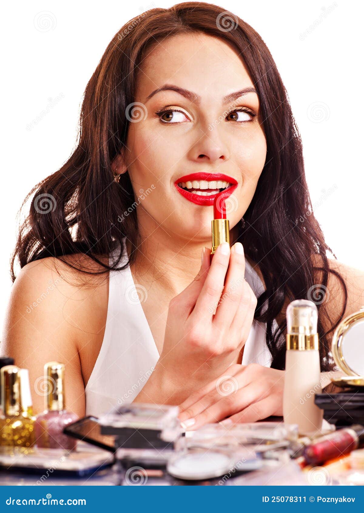 Girl applying makeup. stock image. Image of eyebrow, hygiene - 25078311