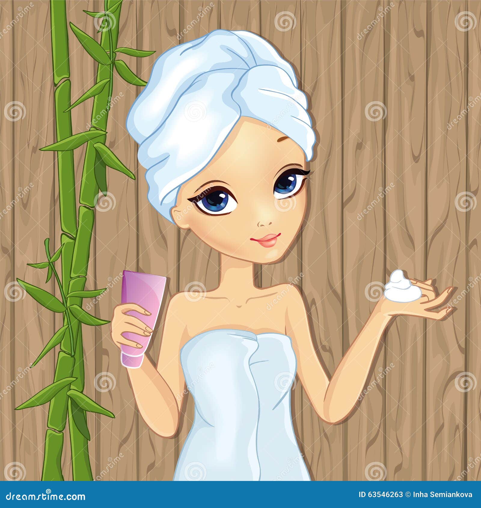 Girl Applying Moisturizer in Spa Stock Vector - Illustration of glamour ...