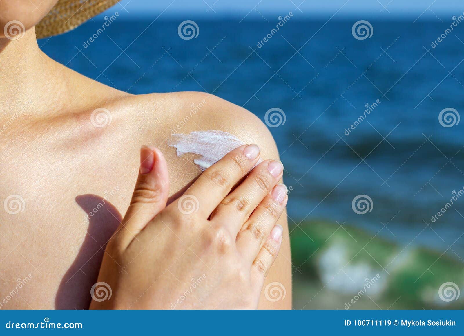 Girl Applying Sun Lotion on the Beach Stock Image - Image of hand ...