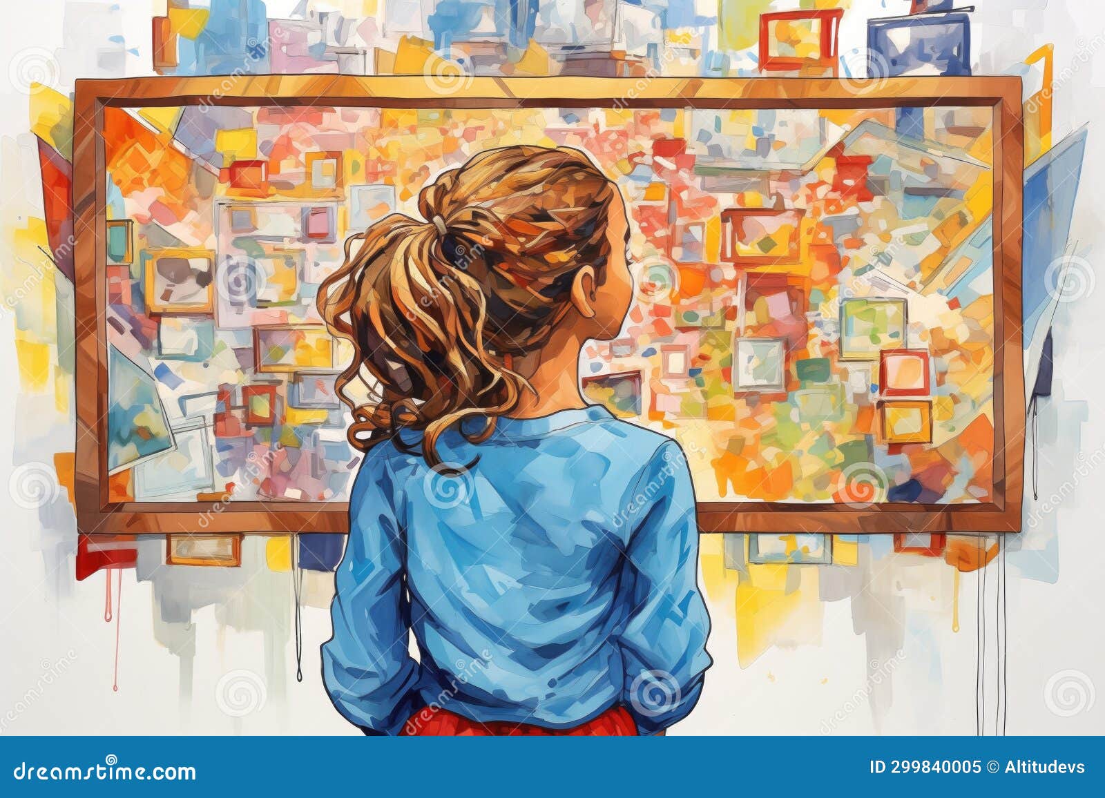 Girl Appreciating a Modern Art Piece Stock Image - Image of generated ...
