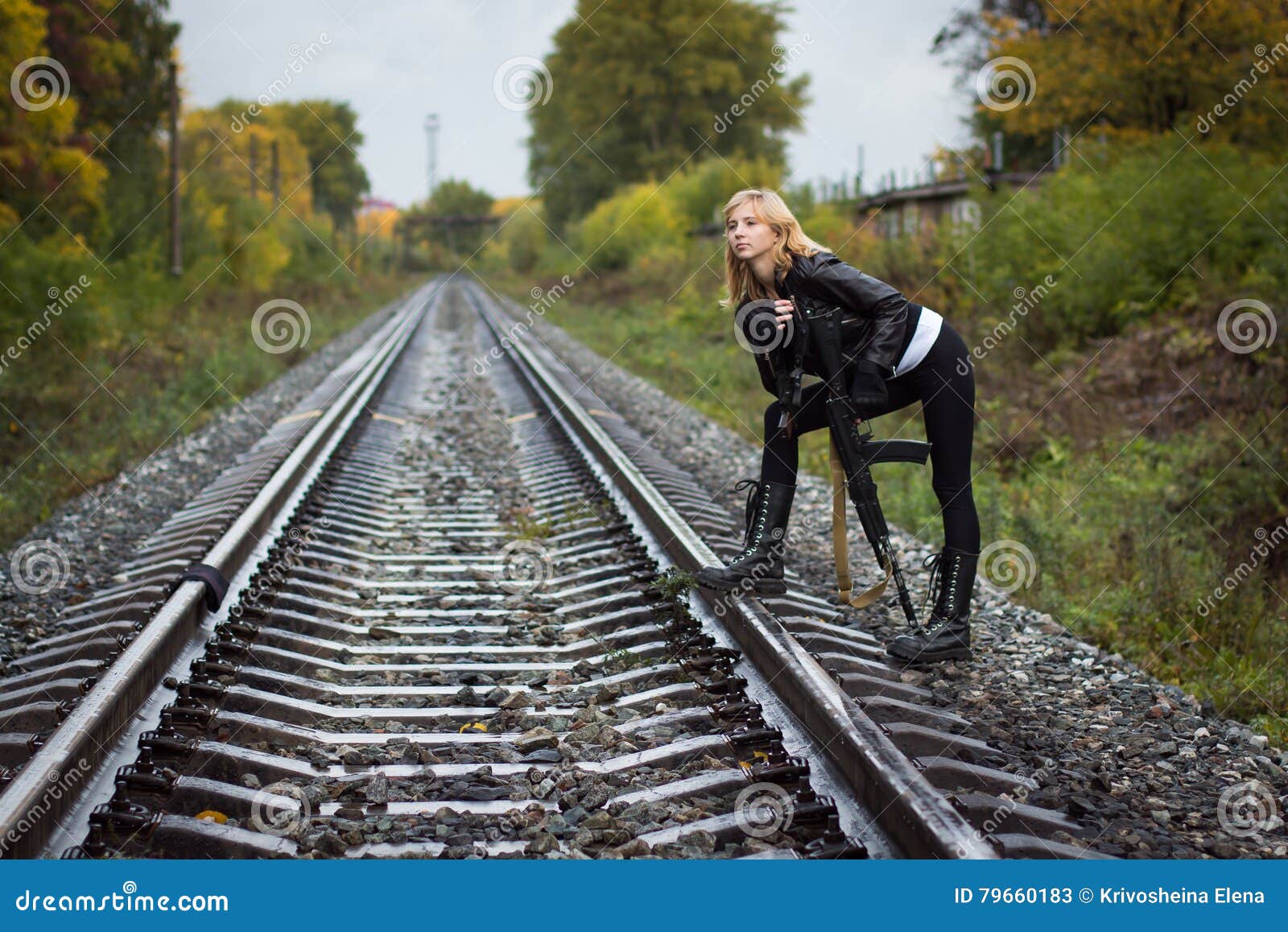 Girl with Arms on the Rails Stock Image - Image of autumn, guard: 79660183