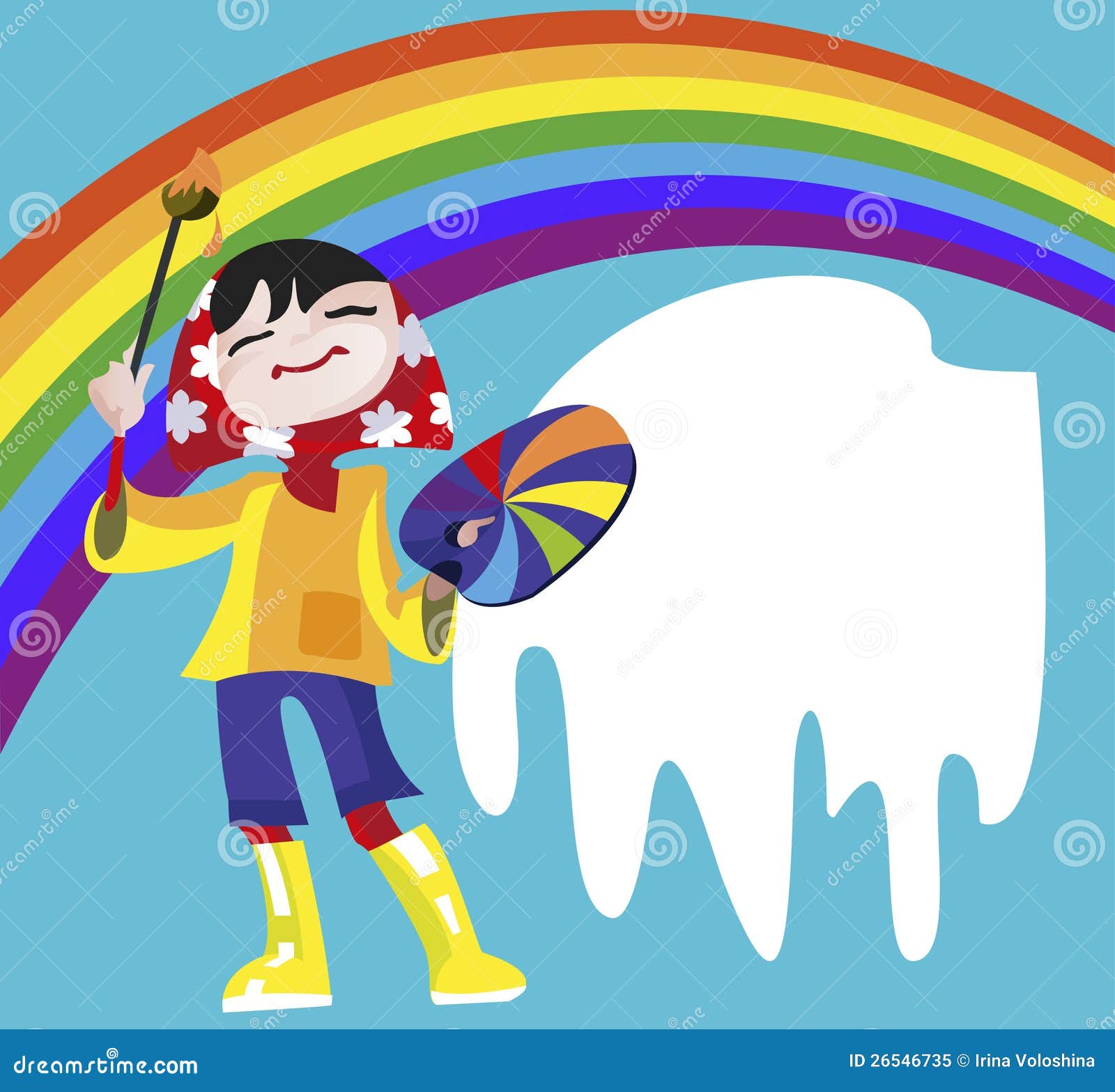 The Girl - Artist Draws a Rainbow Stock Illustration - Illustration of ...