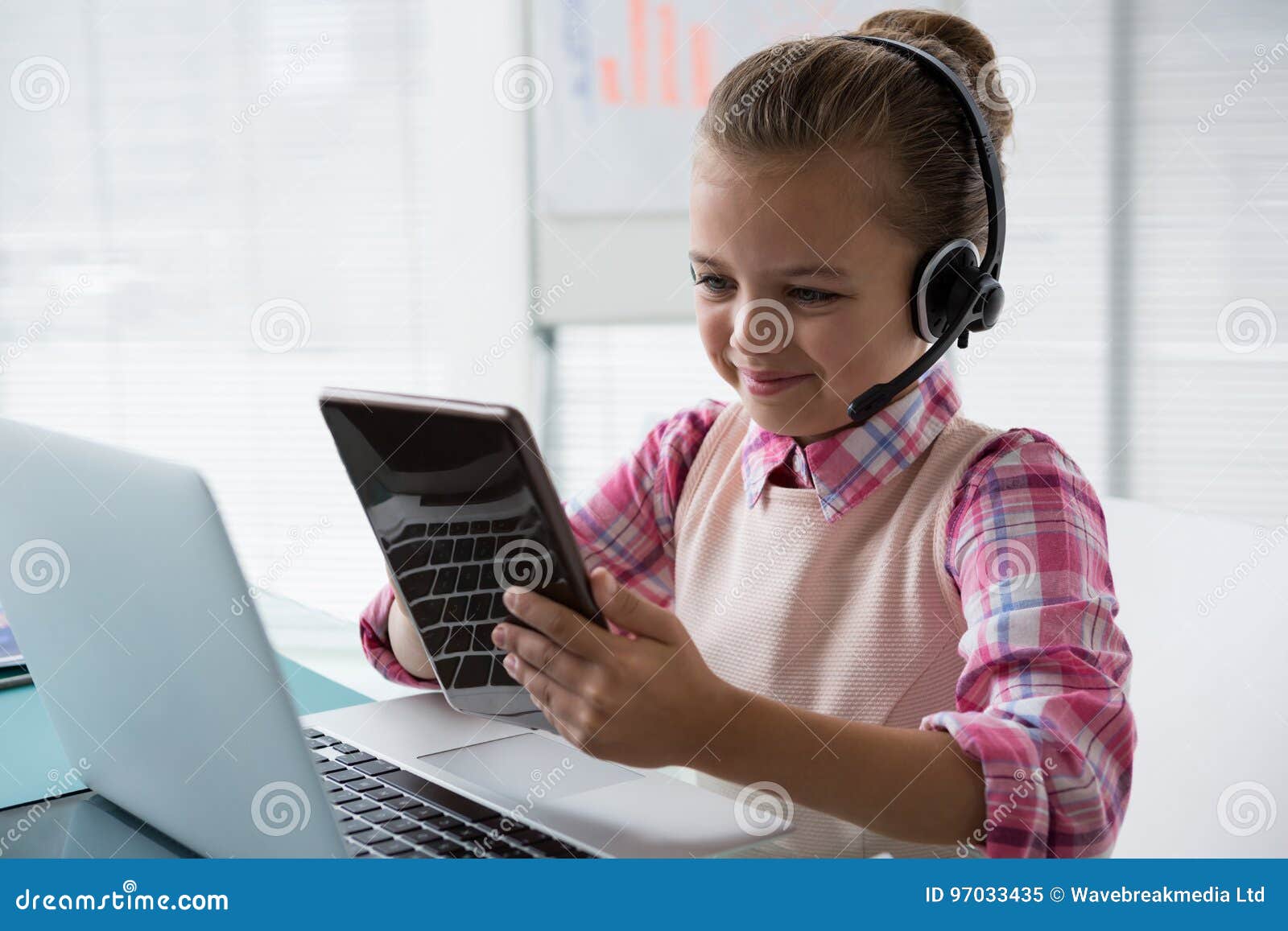 Girl As Customer Care Executive Smiling while Working Stock Image ...