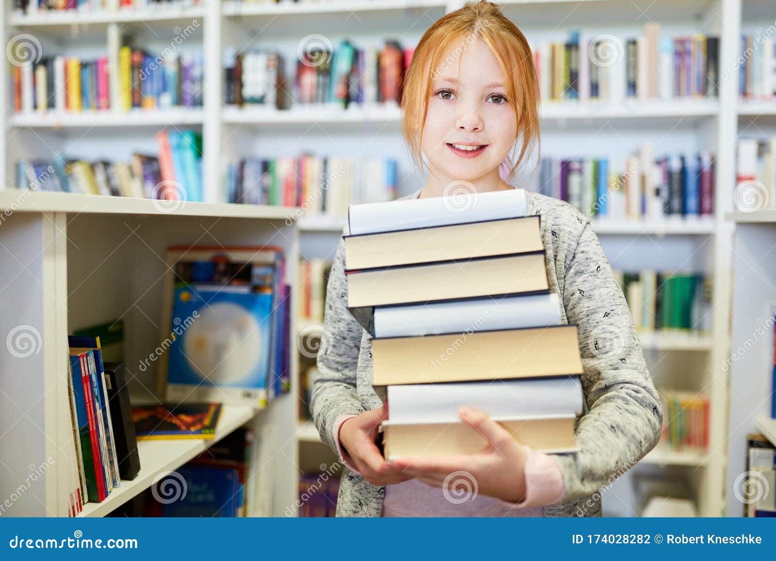 Girl As a Student with a Stack of Books Stock Photo - Image of class ...