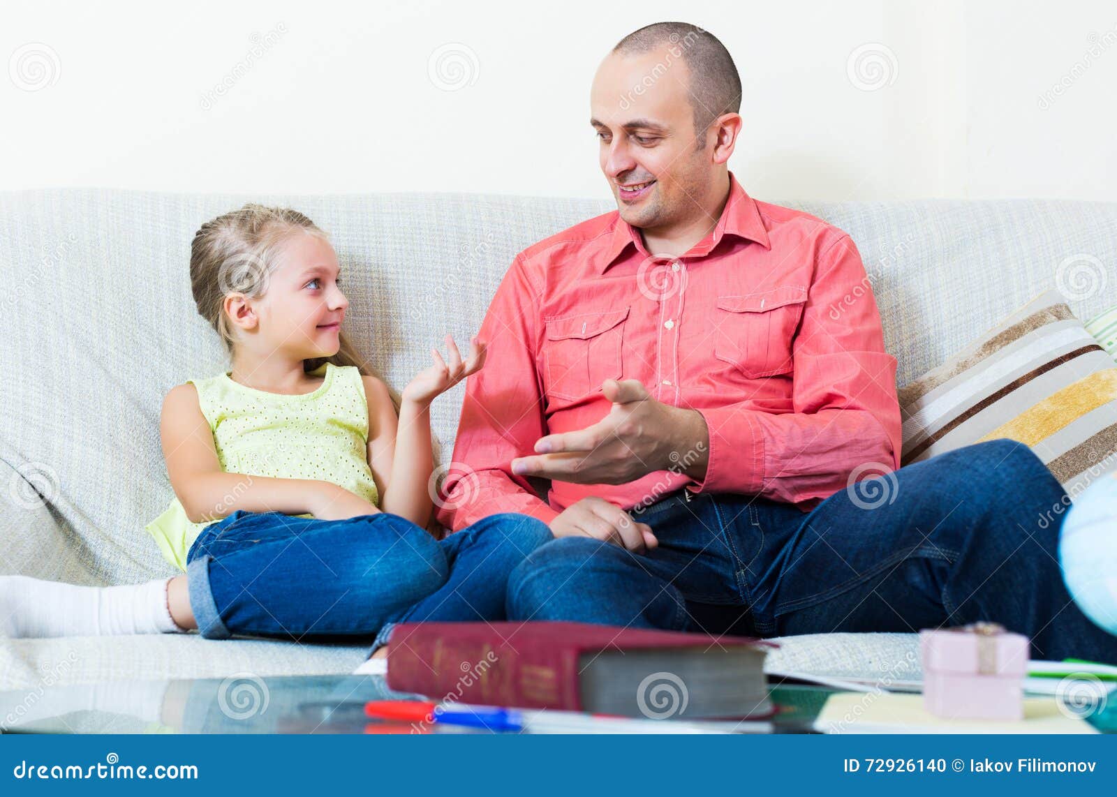 Girl Asking Father for Help Stock Photo - Image of notes, little: 72926140