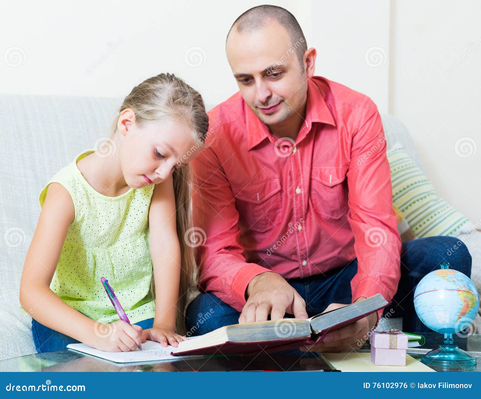 Girl Asking Father for Help Stock Photo - Image of middle, indoors ...