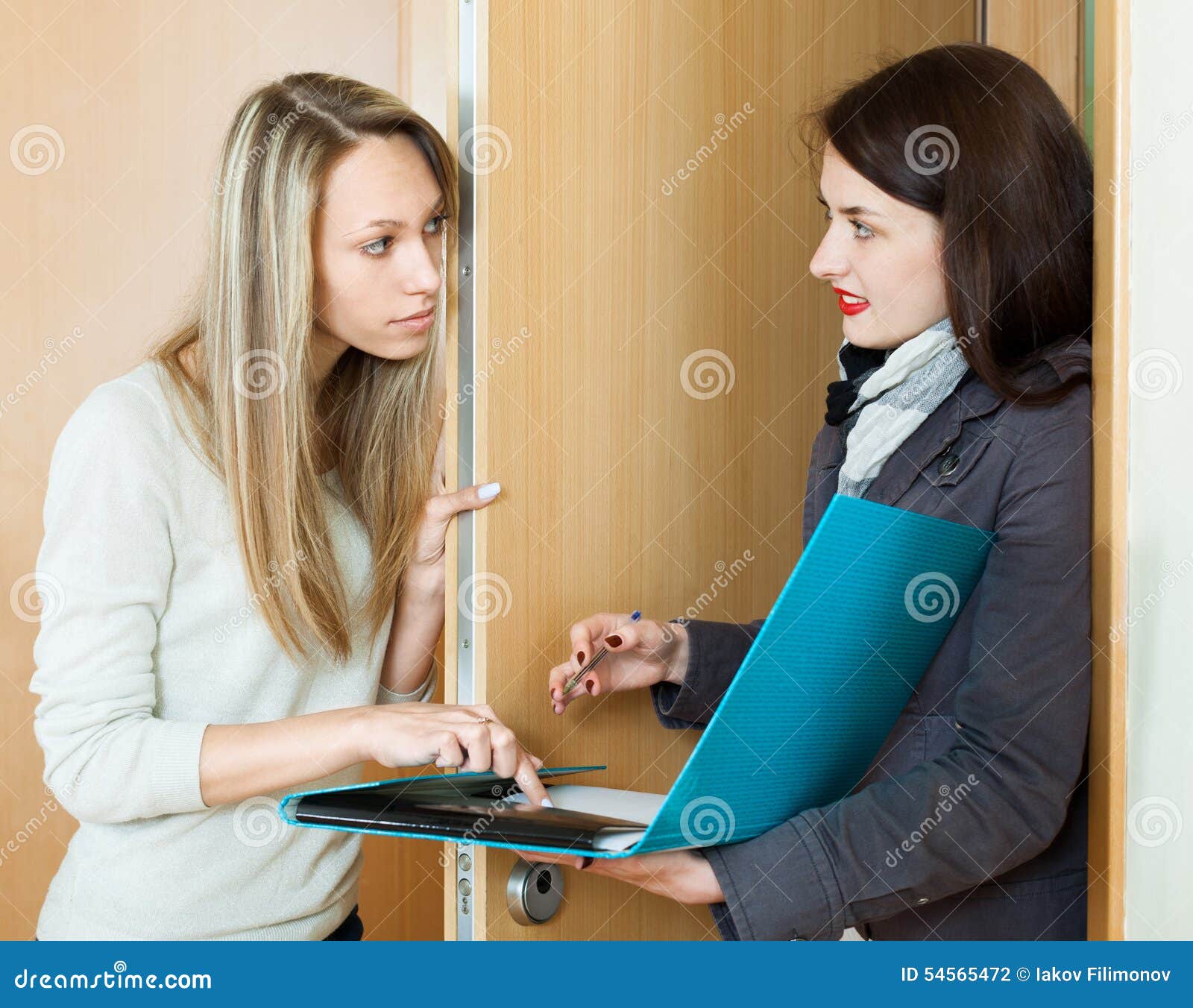 Girl Asks To Answer the Questionnaire Another Girl Stock Photo - Image ...