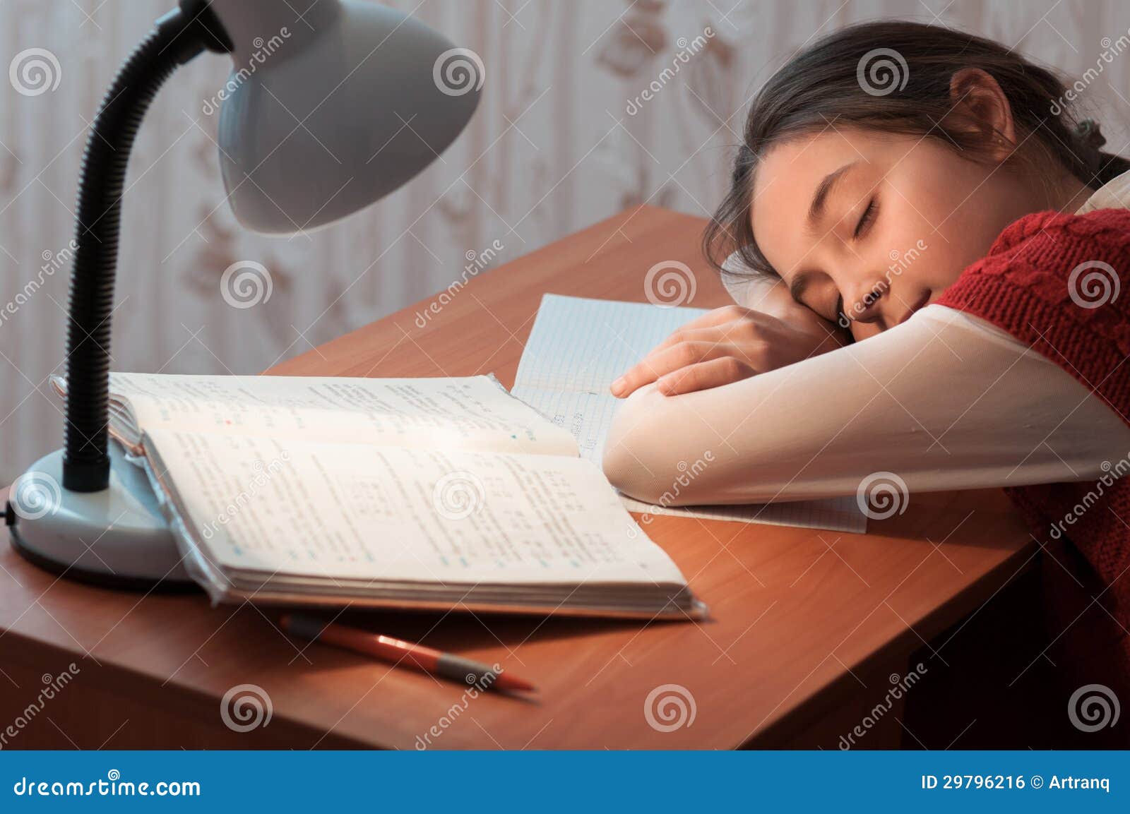 Girl Asleep at a Table Doing Homework Stock Photo - Image of ...