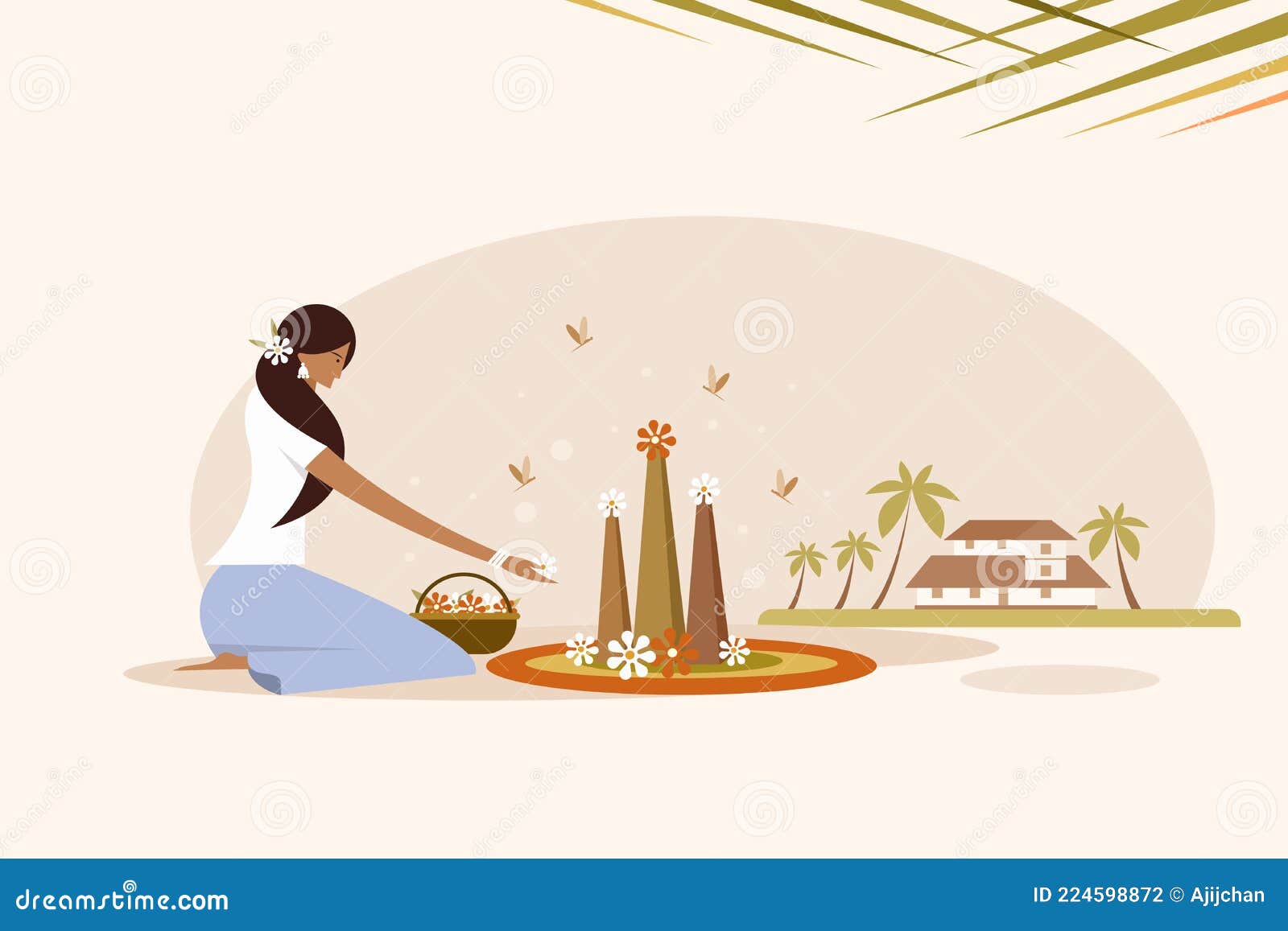 Girl athapoo onam stock vector. Illustration of decoration - 224598872