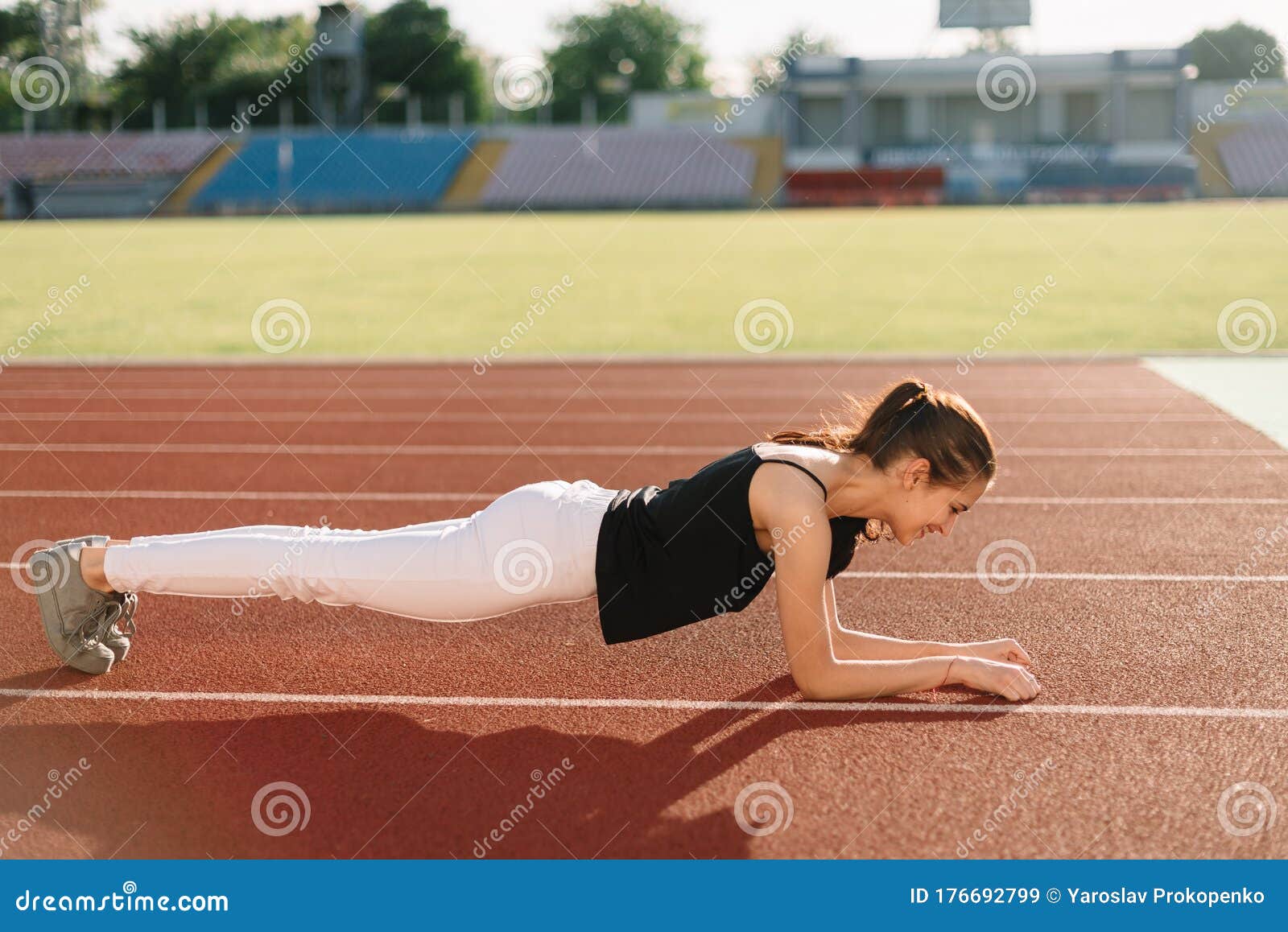 Girl Athlete Doing Exercise Plank on the Press Stock Image - Image of ...
