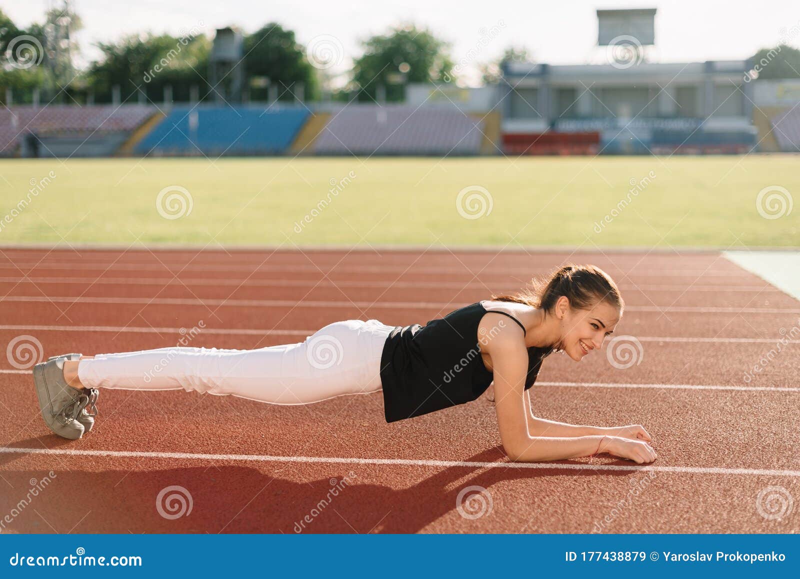 Girl Athlete Doing Exercise Plank on the Press Stock Image - Image of ...