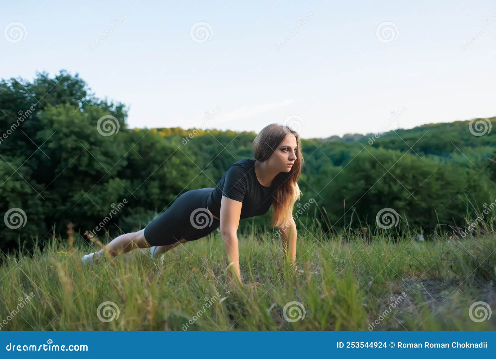 Girl Athlete Performs Push-ups in the Park Stock Photo - Image of ...